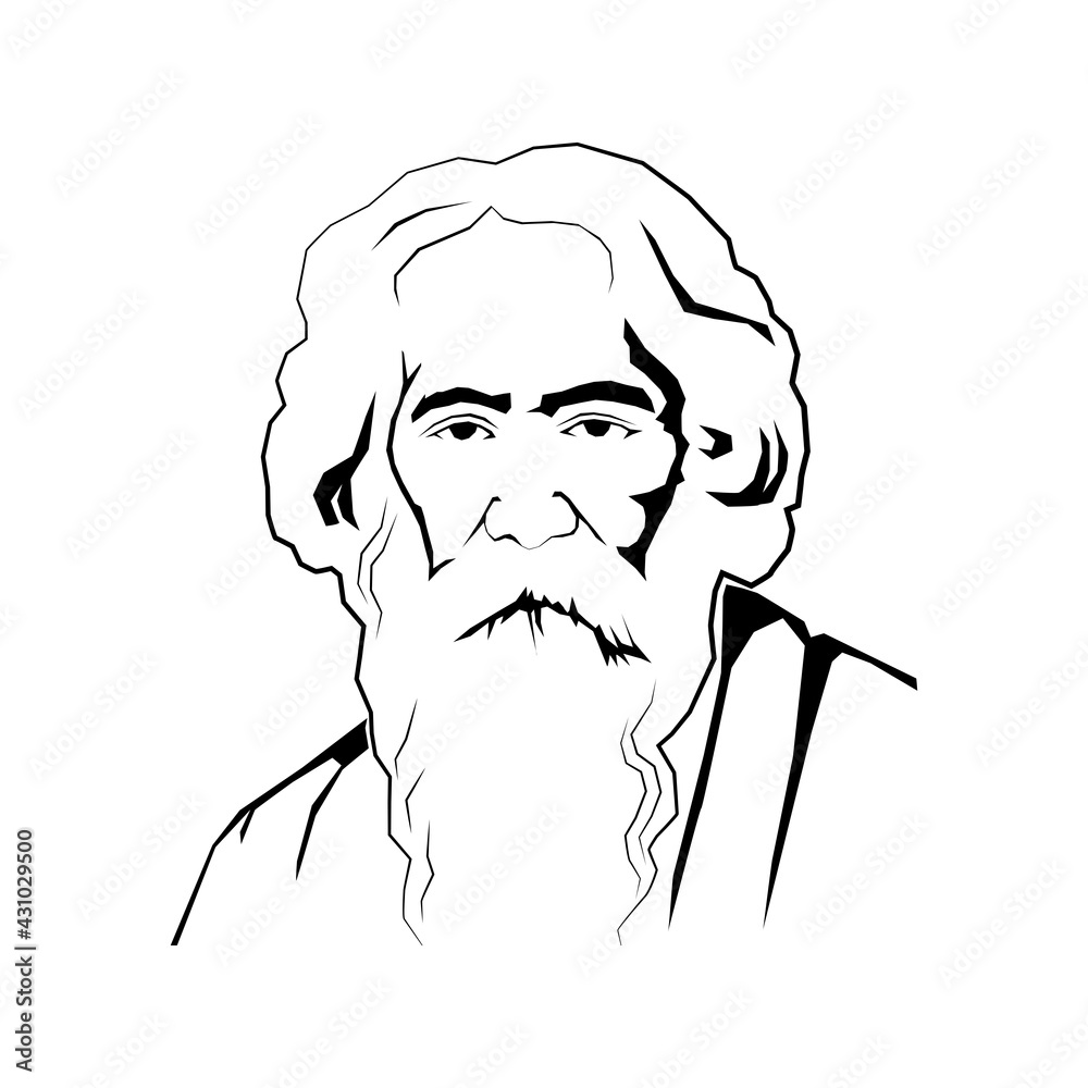 Blue and white sketch of Rabindranath Tagore. EPS 10 Stock Vector ...