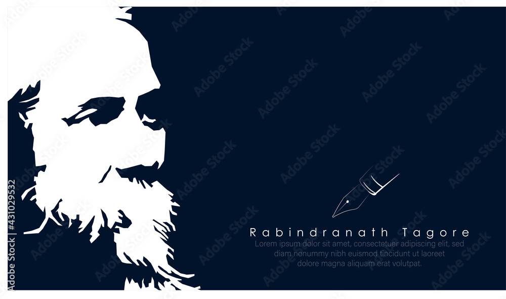 Blue and white sketch of Rabindranath Tagore. EPS 10 Stock Vector ...