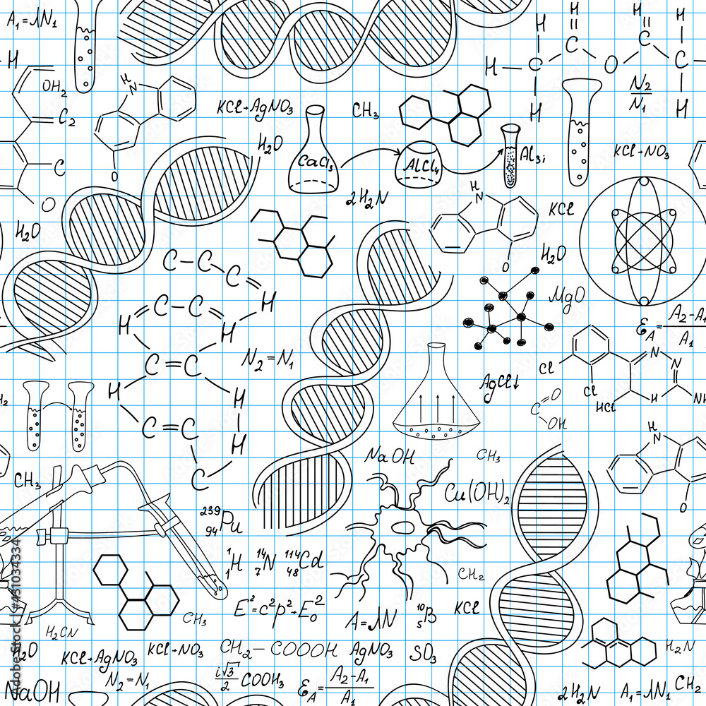 Chemistry vector seamless endless texture with handwritten chemistry ...
