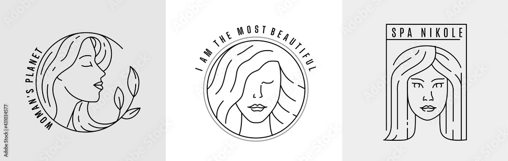 Logo woman face line vector. Stock Vector | Adobe Stock