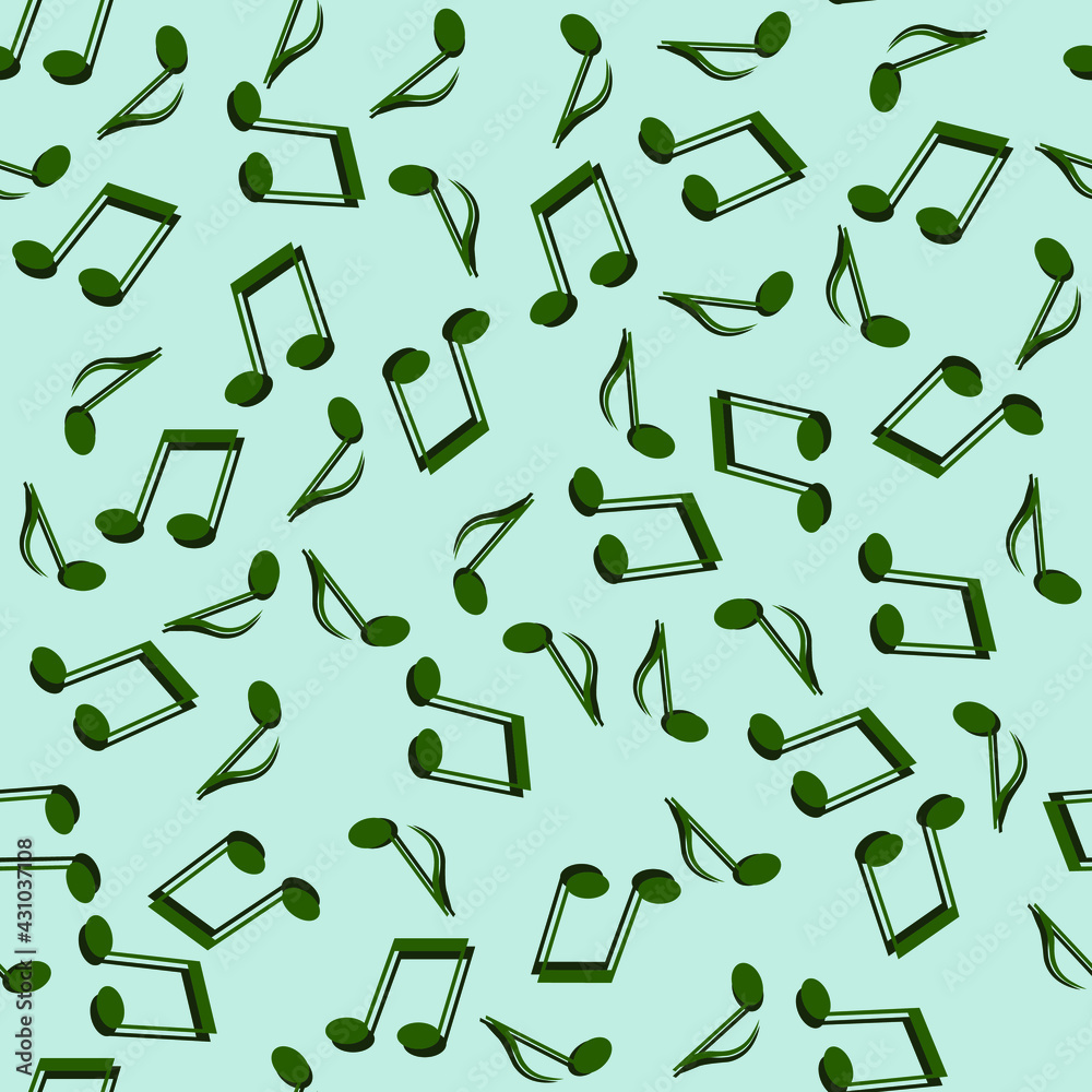 seamless abstract background of green music notes on a blue background ...