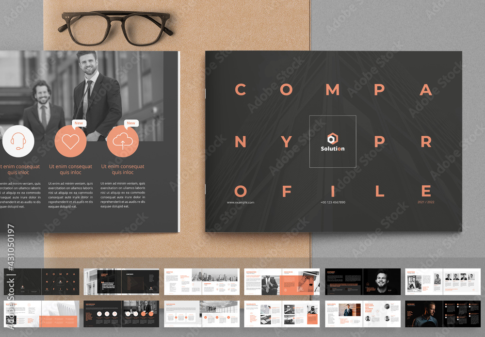 Company Profile Landscape Layout with Peach Accents Stock Template ...