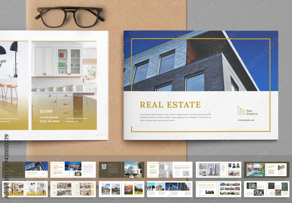 Real Estate Layout with Golden Accents Stock Template | Adobe Stock