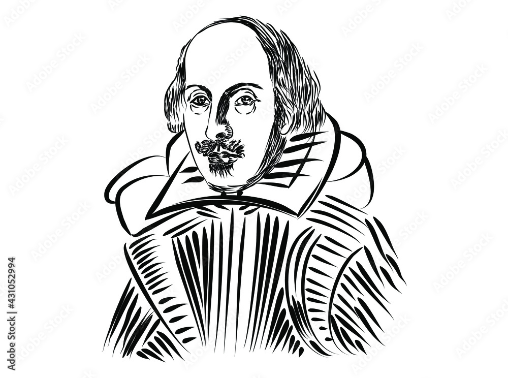 An abstract vector illustration of William Shakespeare on an isolated ...