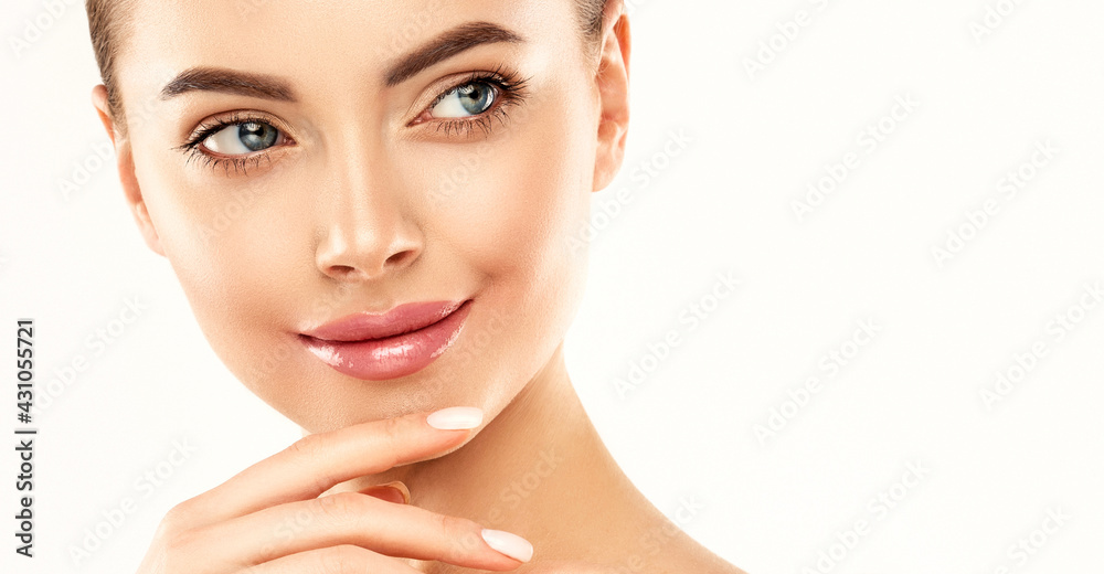 Beautiful Young Woman With Clean Fresh Skin Touching Her Face Girl
