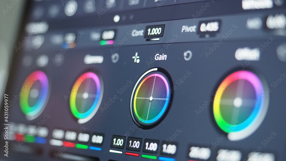 Color grading indicator graph on screen. RGB colour correction graphic ...