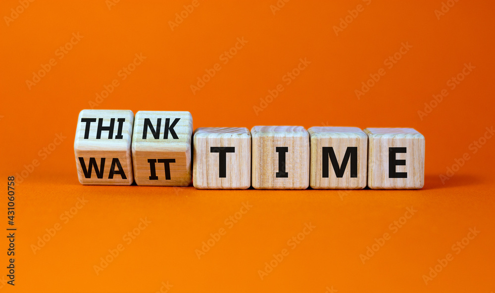 Think or wait time symbol. Turned wooden cubes and changed words 'wait ...