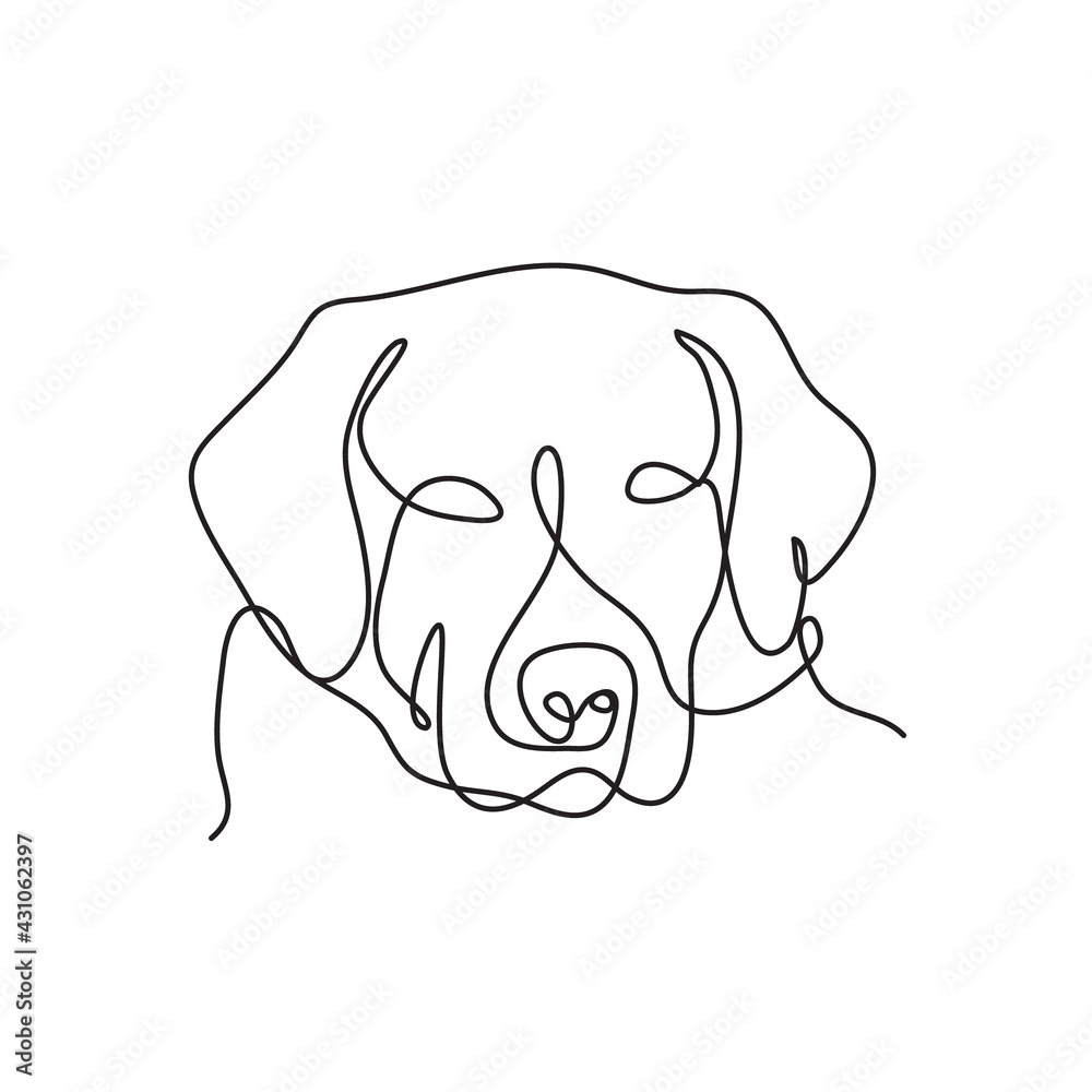 Dog face continuous line art. Dog Lab breed single line vector ...