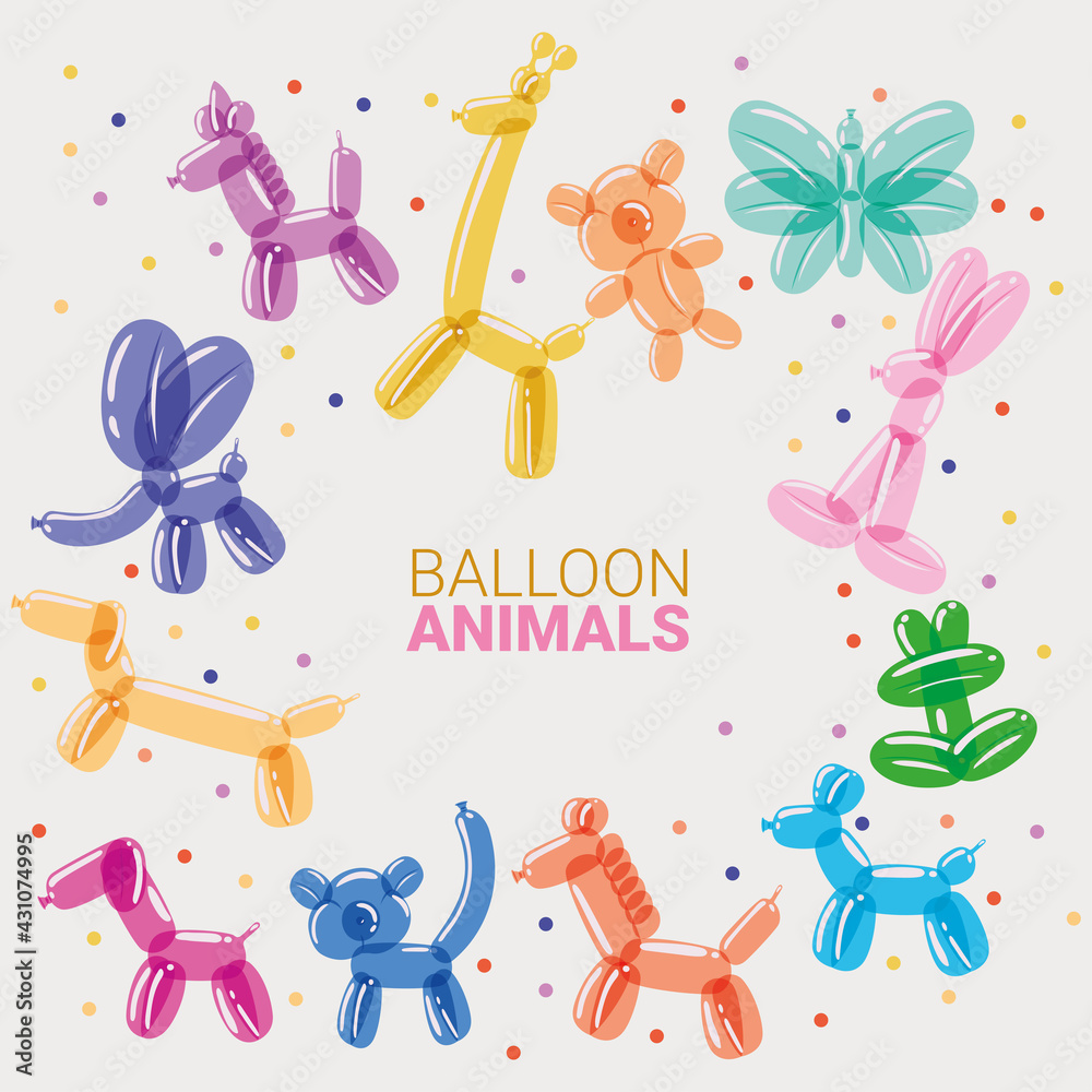 animals balloons card Stock Vector | Adobe Stock