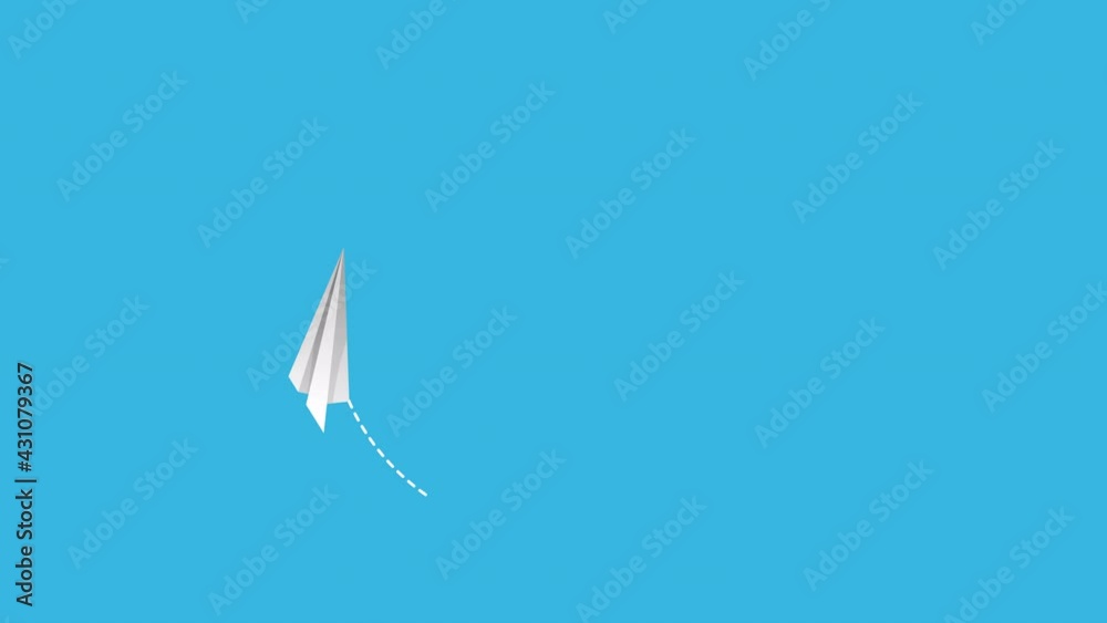 paper airplane flies in a circle on blue background. Stop motion ...