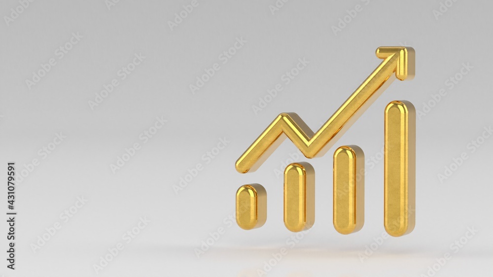 Gold growth diagram on white gray background. Business data diagram ...