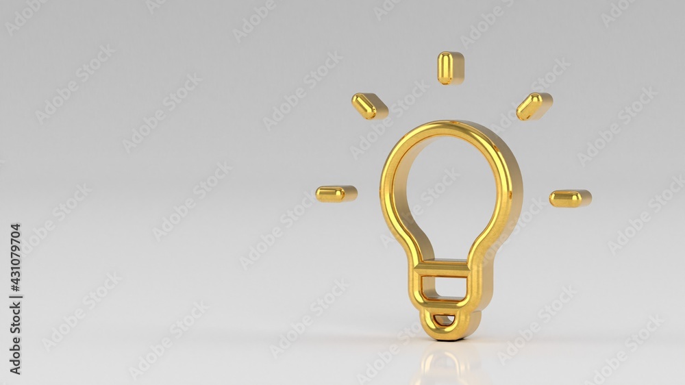 Gold light bulb sign isolated On Gray White Background. Light Bulb Lamp ...