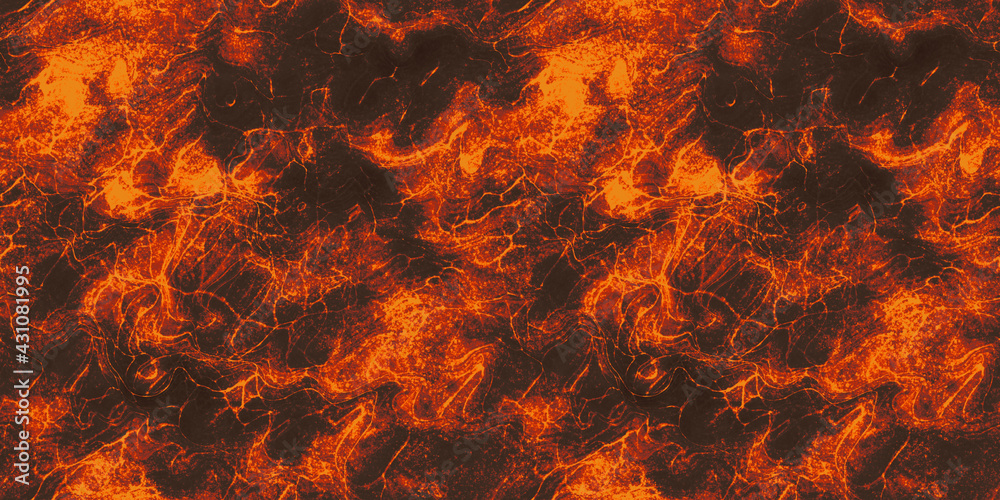 heat red cracked ground texture after eruption volcano. Seamless magma ...