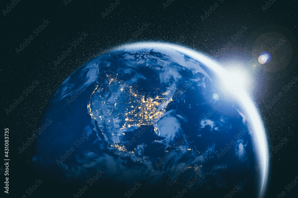 Planet earth globe view from space showing realistic earth surface and ...