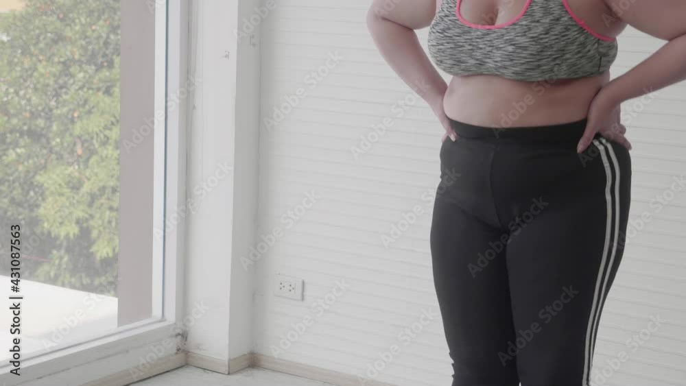 Young woman fat feel upset after measuring scale at home, female with ...