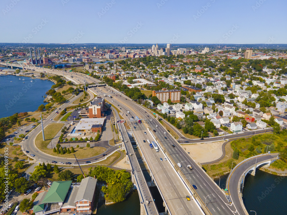 Providence Interstate Highway 195 and Fox Point, College Hill aerial ...