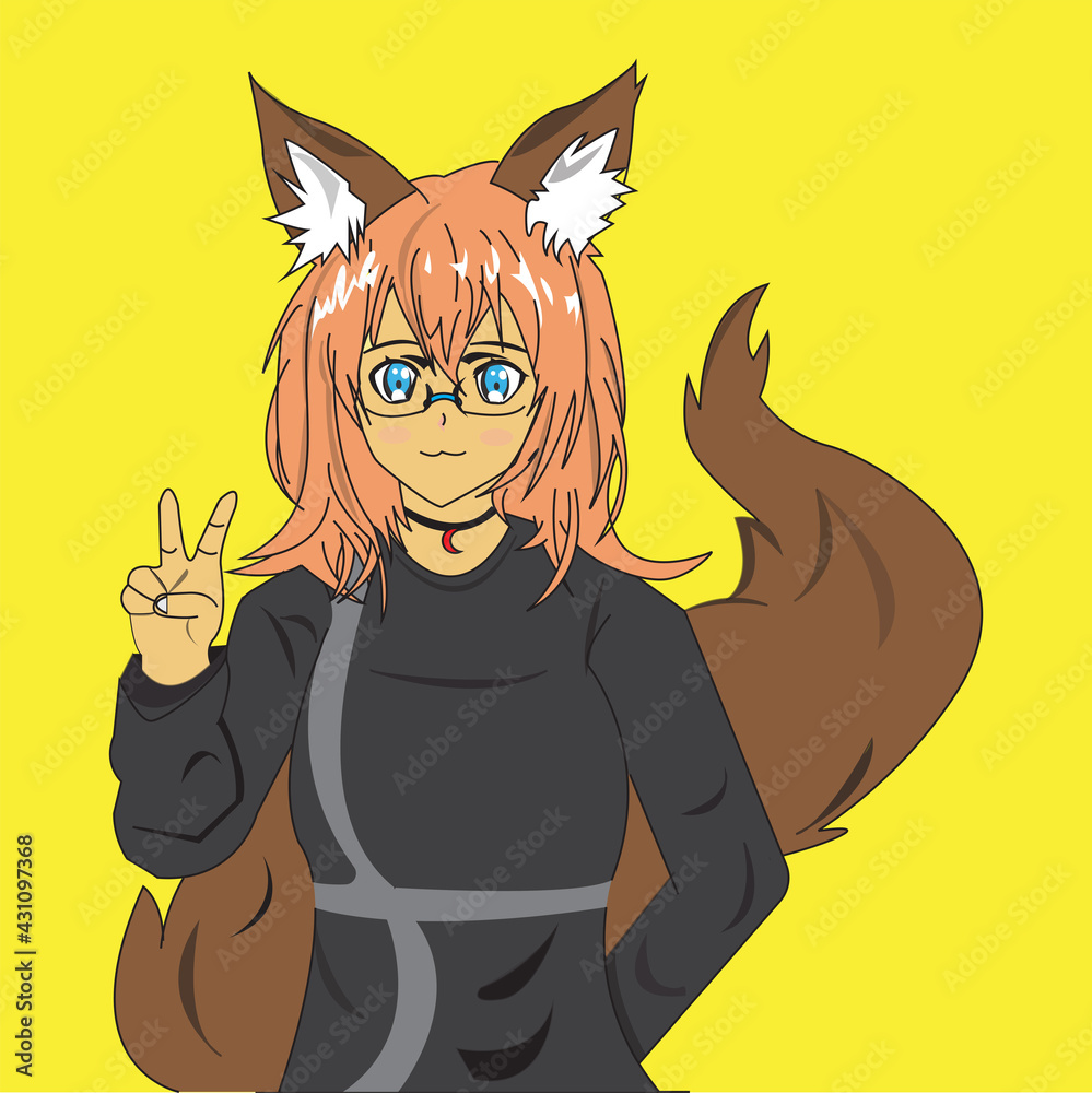 Vetor de professional illustration of a bespectacled female anime ...