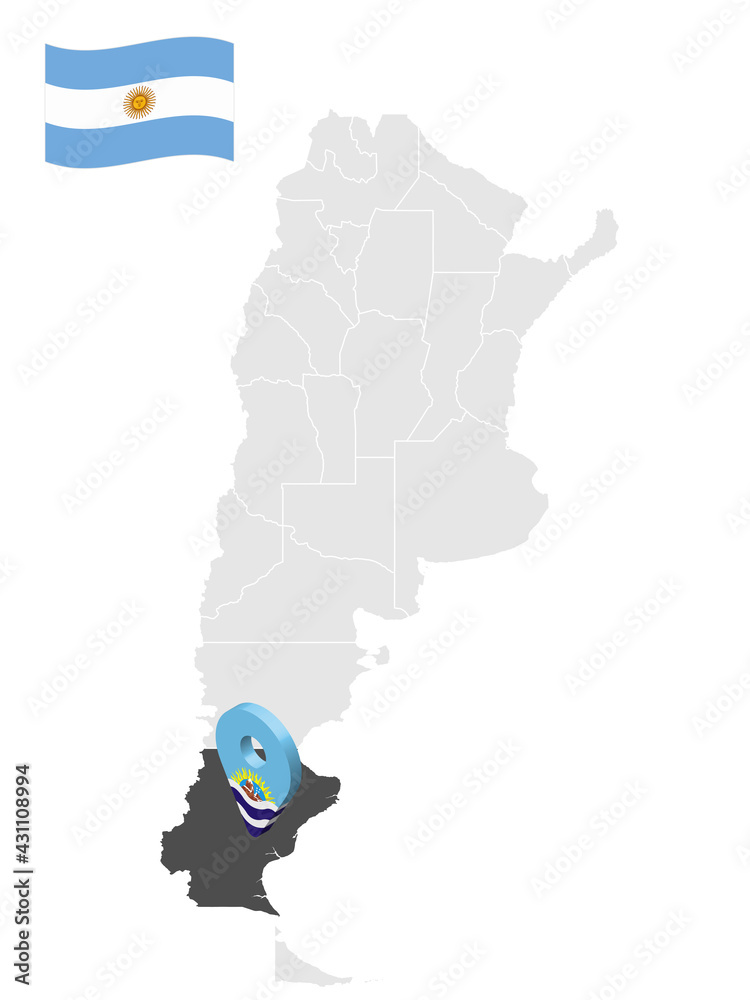 Location of Province Santa Cruz on map Argentina. 3d location sign ...
