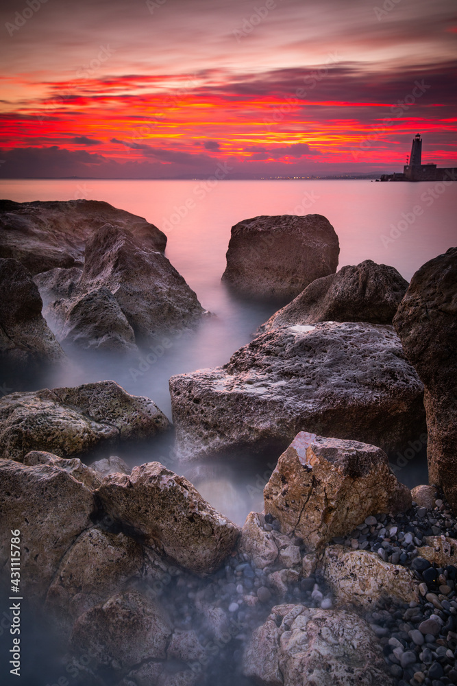 Nice, côte d'azur, Cannes, coucher de soleil, ciel, plage, soleil ...