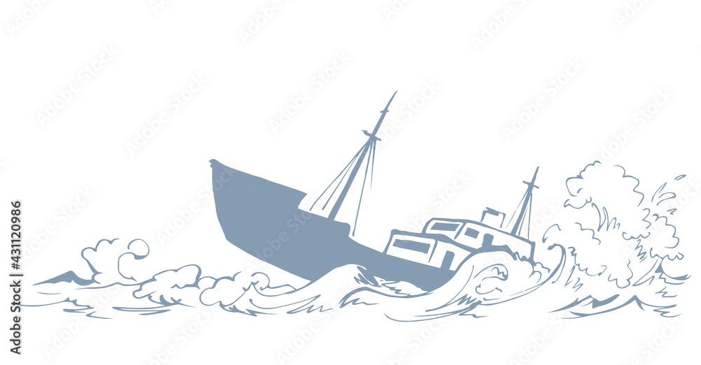 Shipwreck in the waves. Vector drawing Stock Vector | Adobe Stock