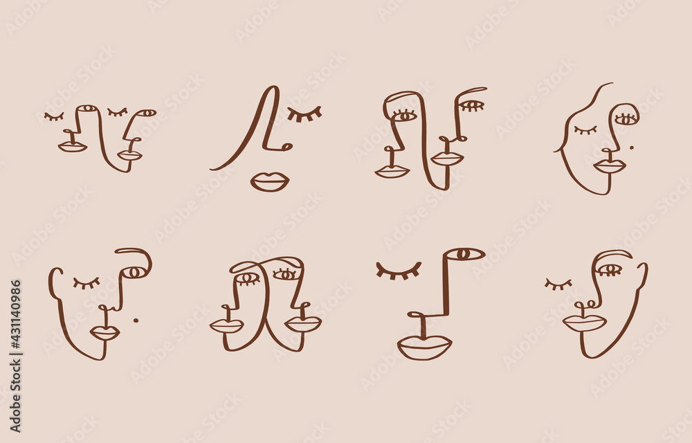Face portrait line art drawing figure abstract aesthetic mid century ...