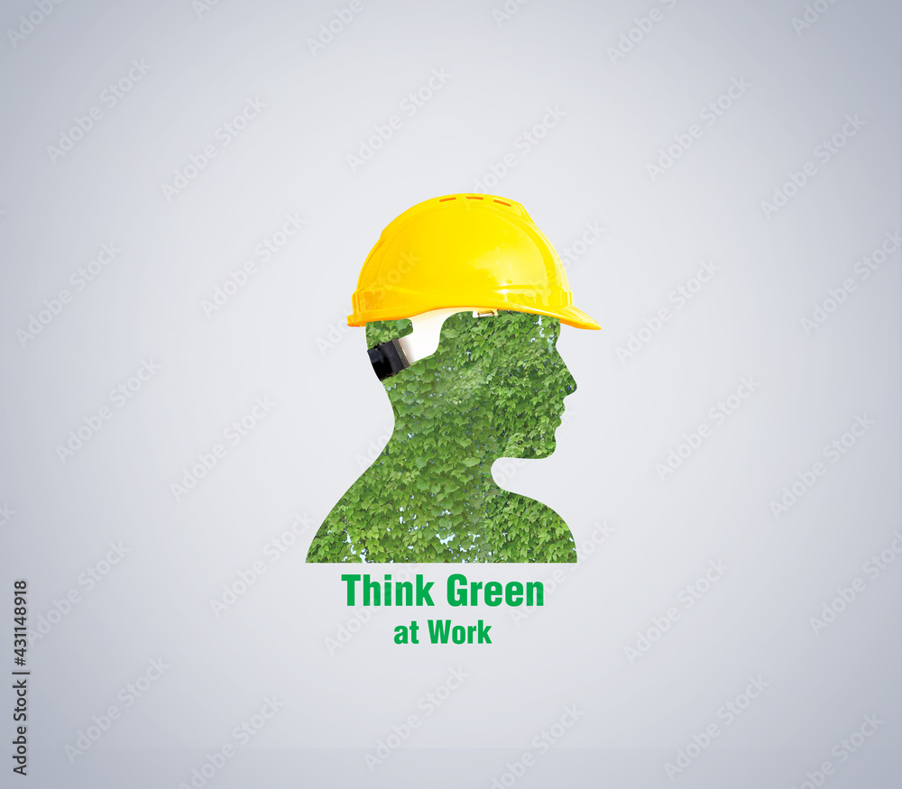 World Day for Safety and Health at Work concept. Green Leaf symbol of ...