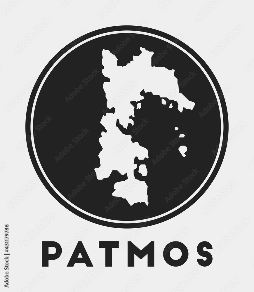 Patmos icon. Round logo with island map and title. Stylish Patmos badge ...