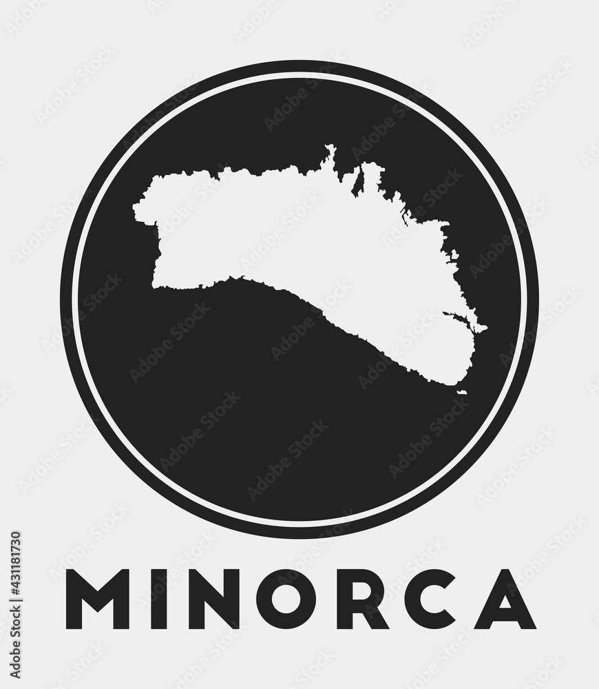 Minorca icon. Round logo with island map and title. Stylish Minorca ...