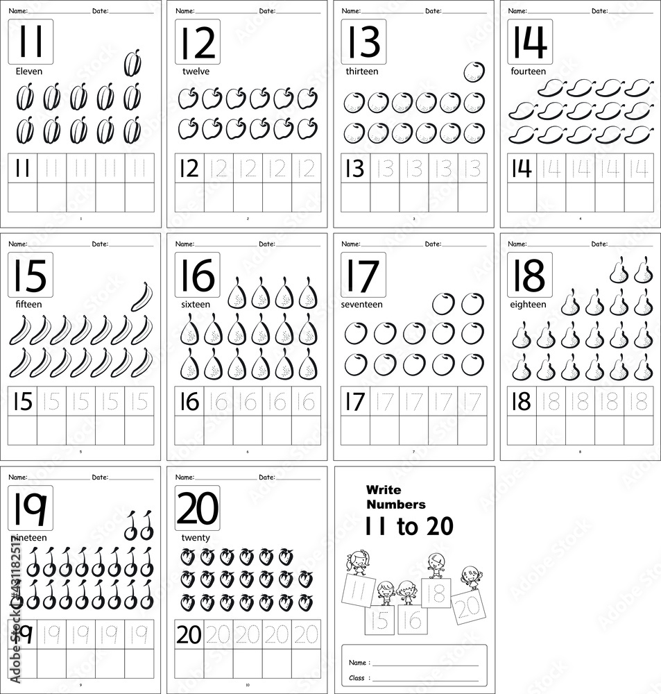 how to write 11 to 20 activity Stock Vector | Adobe Stock