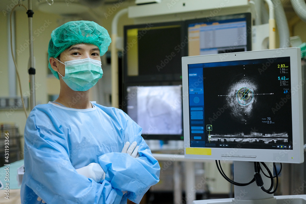 doctor used Intravascular ultrasound imaging (IVUS) machine at cardiac ...