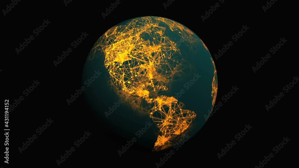 The global communication background. The earth rotating with node and ...