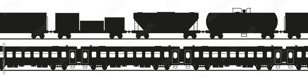 Seamless train silhouettes. Flat vector illustration isolated on white ...