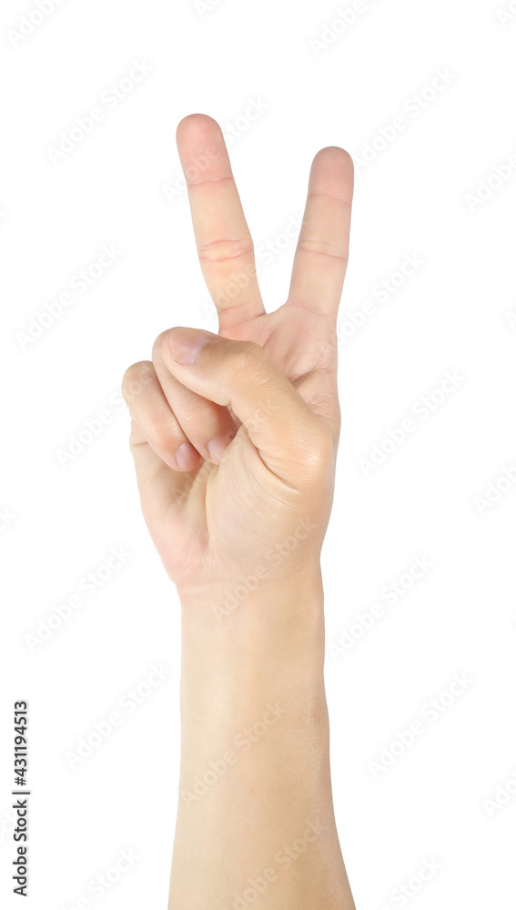 Raising two fingers, men's hands, gestures and symbols of encouragement ...