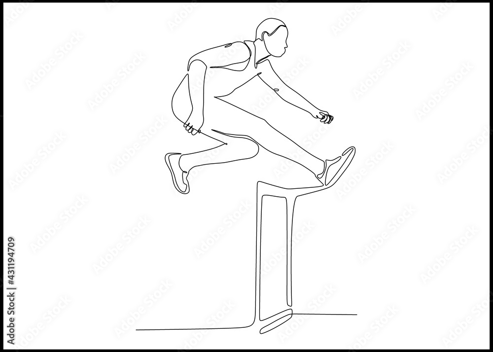 Male hurdler running and jump isolated on white background - continuous ...