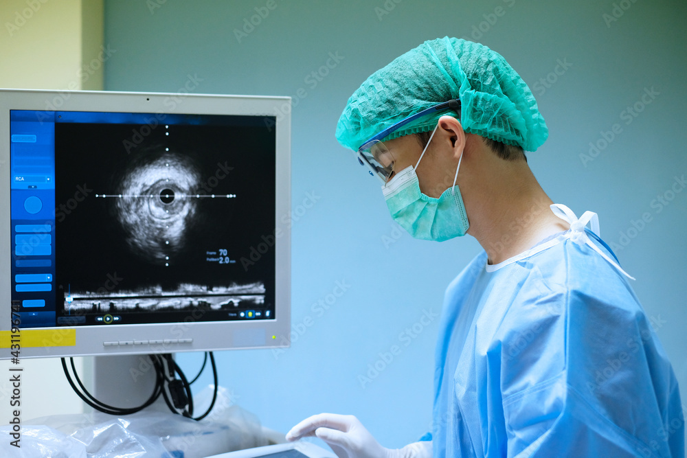 doctor used Intravascular ultrasound imaging (IVUS) machine at cardiac ...