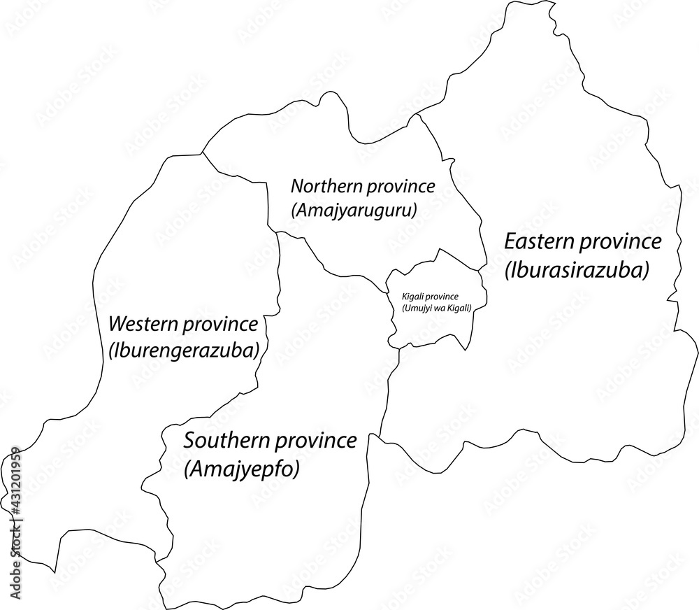 White blank vector map of the Republic of Rwanda with black borders and ...