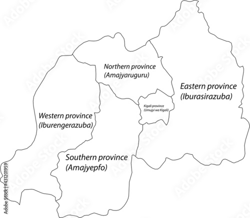 White blank vector map of the Republic of Rwanda with black borders and ...