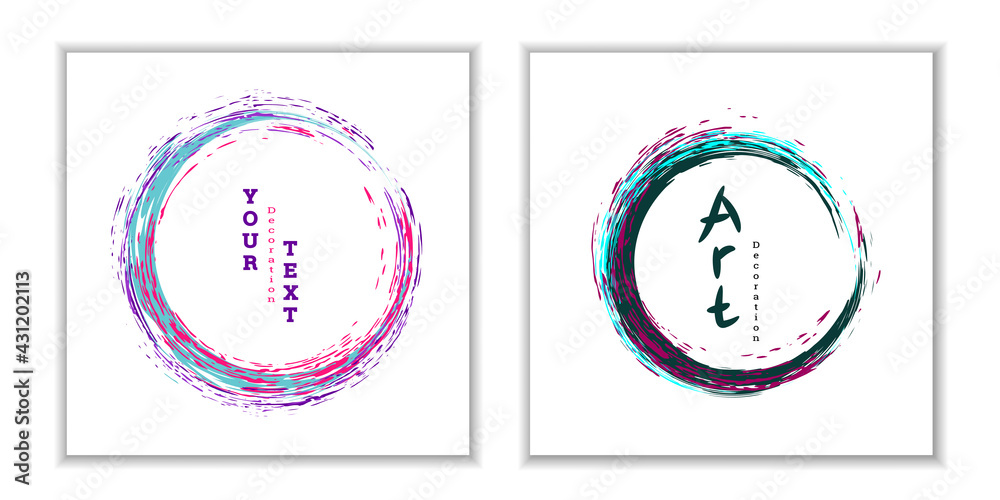 Zen ink circle emblem. Set. Paint strokes. Multi-colored strokes ...