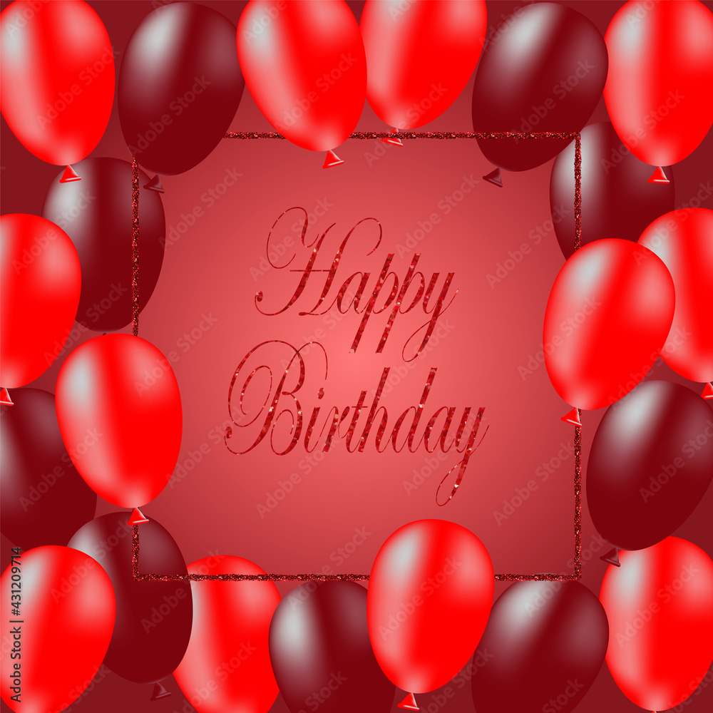 Birthday banner template with 3D flying helium red and dark red balloon ...