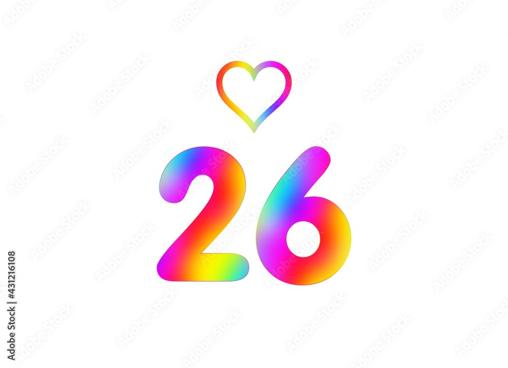 26th birthday card illustration with multicolored numbers isolated in ...
