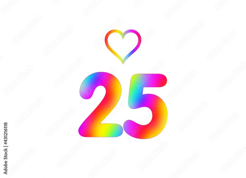 25th birthday card illustration with multicolored numbers isolated in ...