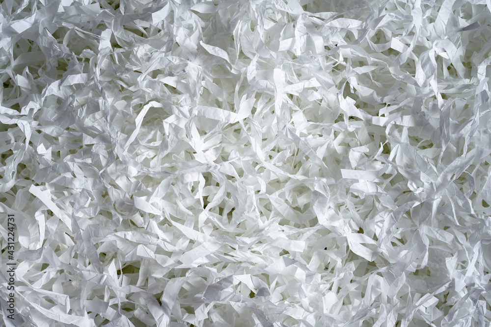 Shredded paper texture background, top view of many white paper strips ...