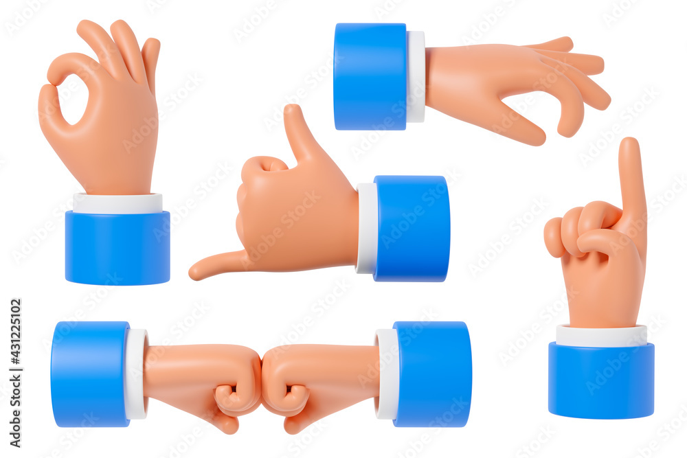 Set of cartoon hands gestures. 3d illustration Stock Illustration ...