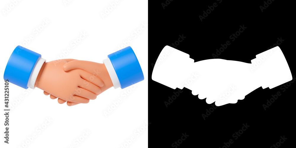 3d hands business handshake emoji on white background. Partnership and ...