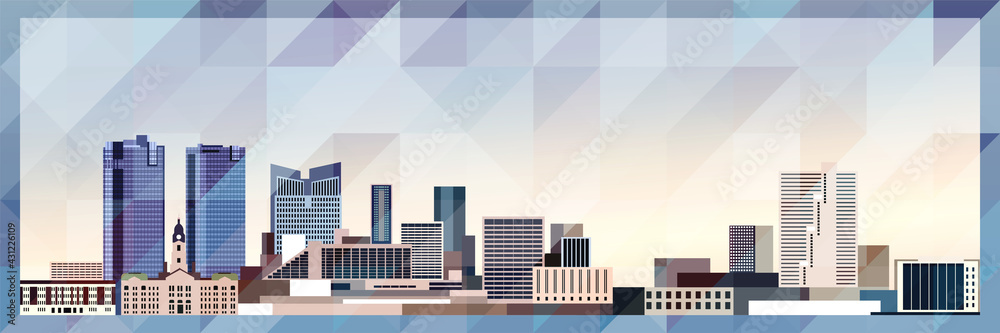 Fort Worth skyline vector colorful poster on beautiful triangular ...