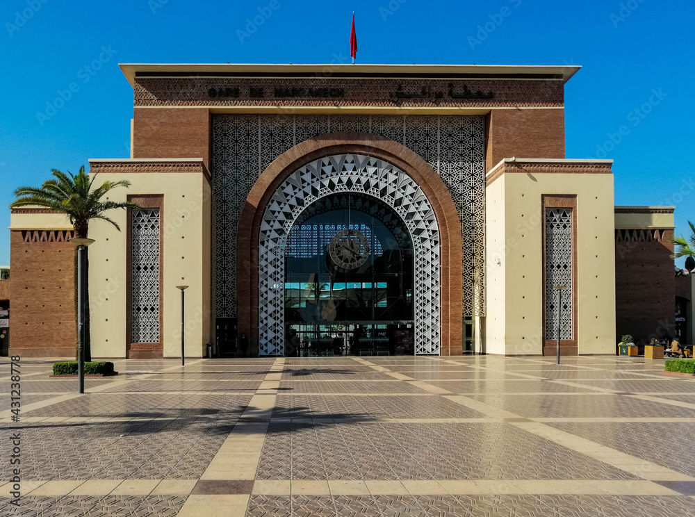 The exterior of Marrakech railway station, example of classical North ...