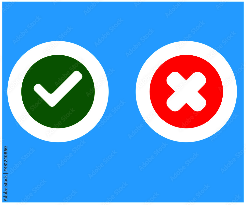Check check icon vector on Blue Background. Rejected disapproved sign ...