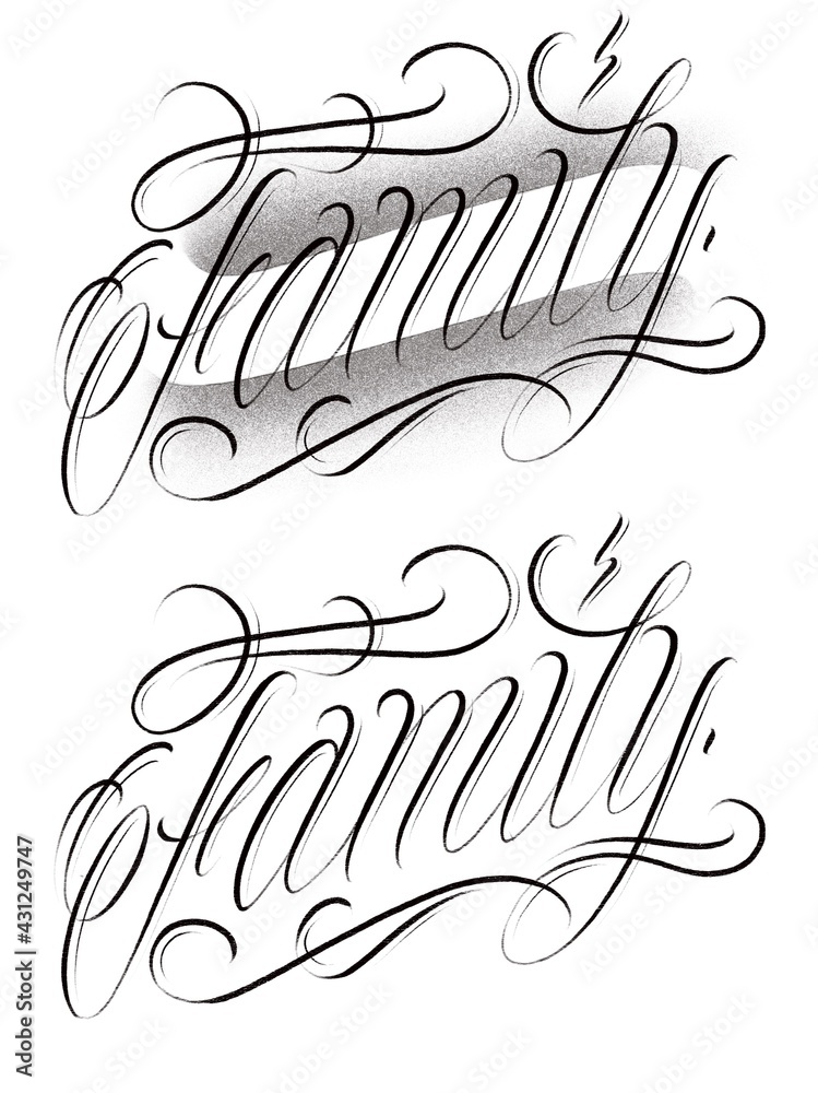 Calligraphy lettering family script Stock Illustration | Adobe Stock