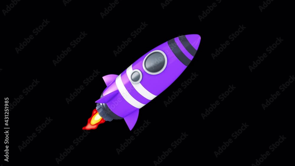 3D Flying Purple Space Rocket. Cartoon animation on transparent ...