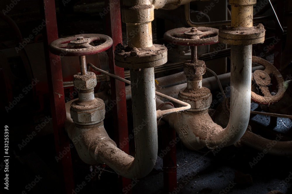 still life light painting photography, industrial water pipes and ...
